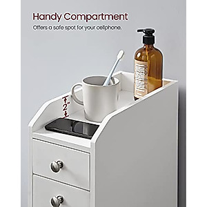 VASAGLE Small Bathroom Storage Cabinet, Slim Bathroom Storage Organizer, Toilet Paper Holder with Storage, Toilet Paper Storage Cabinet with Slide Out Drawers, for Small Spaces, White UBBC847P31