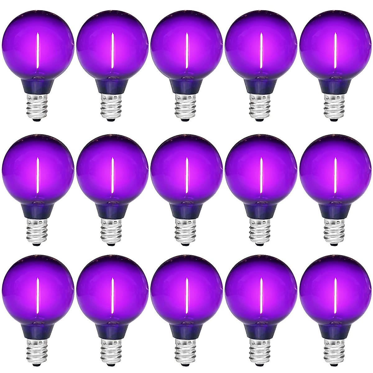 ZHZHLED Dark Purple Light Bulbs Plastic 1 Watt G40 LED Replacement Bulbs for Indoor Outdoor String Lights, Shatterproof Waterproof E12 Base Filament Edison Christmas Halloween Light Bulbs,15 Pack