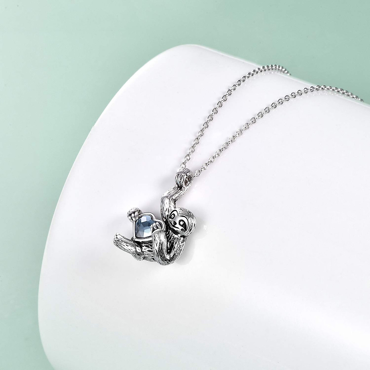 YFN Sloth Gifts Sterling Silver Sloth Necklace Heart Crystal Sloth Jewelry for Women Men Christmas Gifts