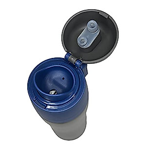 DEDEYA Samily 16oz/473ml Stainless Steel Vacuum Insulated Glass Bottle featured with an easy open flip-top cap, with glass liner inside. keep beverage hot or cold for hours.（Navy Lid ）