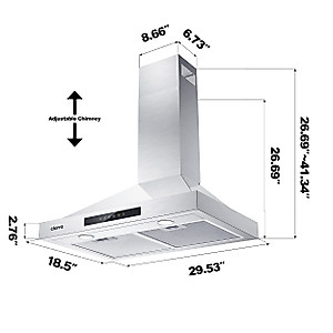 CIARRA Wall Mount Range Hood 30 inch 760m3/h Ducted Convertible Ductless Range Hood Vent in Stainless Steel CAS75308
