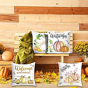 Fall Decor Pillow Covers 18x18 Set of 4 for Fall Decorations,Thanksgiving Decorations Outdoor Farmhouse Pumpkin Decor Throw Pillows Cover Grateful Autumn Decorative Pillow Cases Cushion Case for Couch