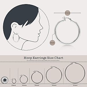 KEZEF Sterling Silver Hoop Earrings for Women, Girls and Men | 4mm High Polished Lightweight Silver Hoops | 45mm Diameter | Chunky Hoop Earrings