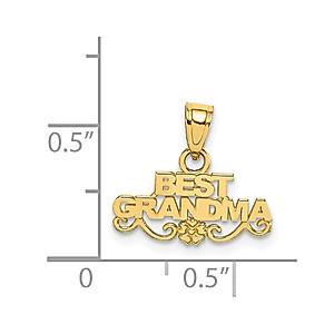 Solid 14k Yellow Gold Best Grandma Pendant Charm - 14mm x 15mm