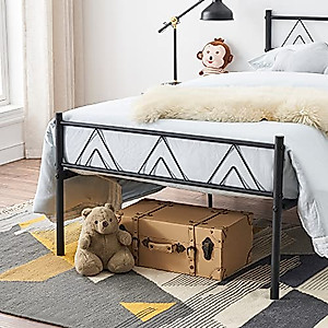 Liink1Ga Twin Bed Frames with Headboard, Twin Bed Frame No Box Spring Needed, No Squeaky, Easy to Assemble Twin Size Bed Frames, Victorian Style