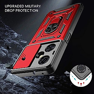 Dretal for OnePlus Nord N30 5G Case, with Stand Kickstand Ring and Camera Cover with Tempered Glass Screen Protector, Military Grade Shockproof Protective Cover for OnePlus N30 5G(Red)