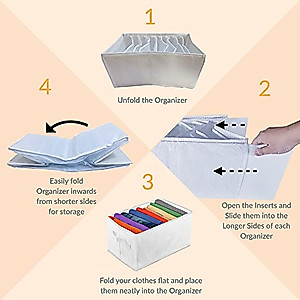 Large Sturdy Wardrobe Clothes Organizer – 17 x 11 x 8.6-inch Clothes Organizer for Folded Clothes – 2-Pcs Foldable Wardrobe Boxes with 9 Slots Each – Pants Organizers with Rotating Hooks Hanger