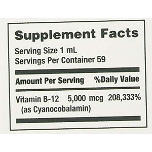 Nature's Bounty B-12 5000 mcg Sublingual Liquid Energy Health 2 oz (Pack of 2)