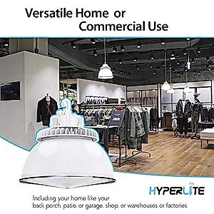 HYPERLITE High Bay Led Lights 150W 21,000LM(140lm/w) 5000K CRI>80 1-10V Dimmable UL Listed Hanging Hook Safe 5' Cable with 110V Plug UFO High Bay Light for Shopping Mall Warehouse