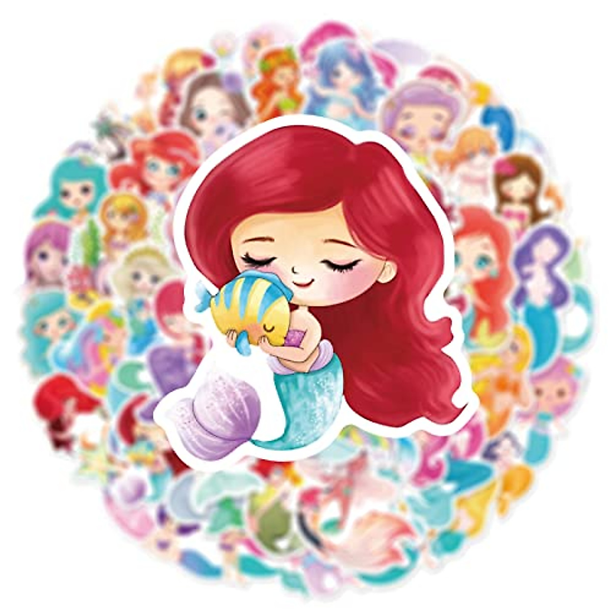 50PCS Kawaii Cartoon Mermaid Stickers Sweet Mermaid Fairy Stickers Waterproof Bedroom Wardrobe Car Skateboard Motorcycle Bicycle Luggage Guitar Laptop Phone DIY Decal Vinyl Stickers for Kid Girl (mermaid)