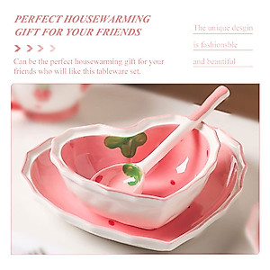 UPKOCH Sushi Dishes Ceramic Dessert Plate Heart Shape Salad Bowl Cute Strawberry Fruit Appetizer Serving Bowl Sushi Dinner Plate Snack Serving Platter Jewelry Dish with Spoon Sushi Making Kit