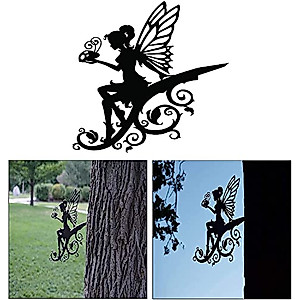 Outdoor Decor Metal Art Fairy Silhouette Sculpture Garden Lawn Backyard Tree Ornaments