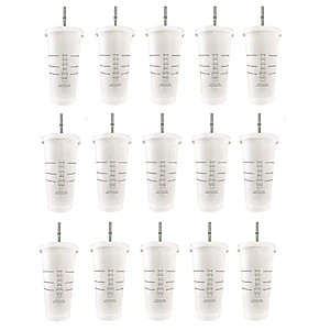 Starbucks 15 Pack Bundle - Reusable Frosted 24 oz Cold Cup with Lid and Green Straw w/Stopper