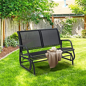 KROFEM Patio Outdoor Glider Bench, High Backrest and Breathable Mesh Fabric, Yard Porch Loveseat, Outside Rocking Swing Chair, Heavy Duty Metal, Clearance, Black