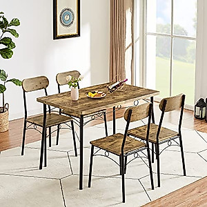 VECELO Dining Table Set 5 Piece Dinette with Chairs for Kitchen, Breakfast Nook and Small Space, Brown, Table & Chair for 4