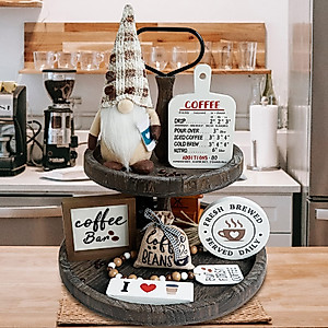 Coffee Bar Decor, 7PCS Farmhouse Coffee Gnome Tiered Tray Decor, Coffee Signs for Coffee Bar deocr, Coffee Bar Accessories Kitchen Table Decoration