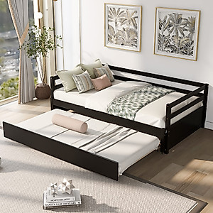 Bellemave Twin Daybed with Trundle, Espresso, Wood Extendable Day Bed Frame, Modern Furniture for Girls Boys Teens