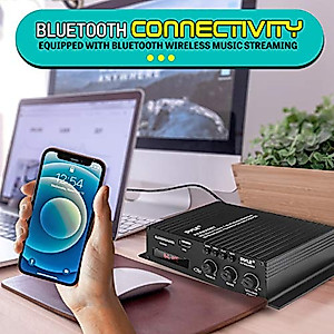 Pyle Class-T Bluetooth Power Audio Amplifier - 120W Mini Dual Channel Sound Stereo Receiver Box w/ USB, RCA, 12V Adapter - For Subwoofer Speaker, Home Theater, PA System, Studio Use - Pyle PFA220BT