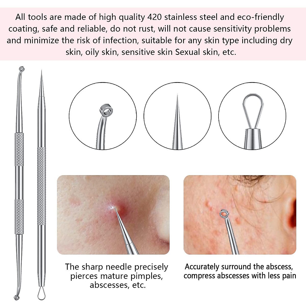 Xesscare Pimple Popper Tool Kit 7 Pcs Blackhead Remover Tool Comedones Tweezers Acne Extractor Blemish Whitehead Removal Tool for Facial, Nose and Forehead (Silver)