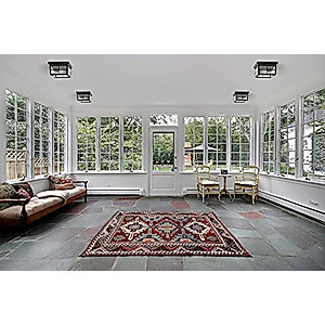 CORAMDEO French Pane Square 2 Light Ceiling Mount Farmhouse Fixture, Indoor or Outdoor, Two Standard Sockets, Open Bottom, Damp Location, Black Powder Coat Finish with Seedy Glass