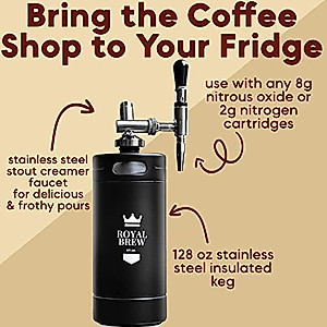 The Original Royal Brew Nitro Cold Brew Coffee Maker - Gift for Coffee Lovers -128 oz Extra Large Home Keg, Nitrogen Gas System Coffee Dispenser Kit - Use Nitrogen or Nitrous Oxide