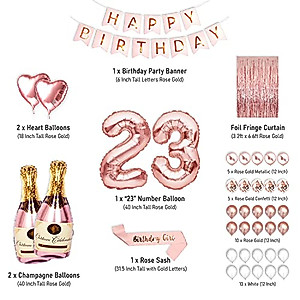 23rd Birthday Party Decorations Rose Gold Supplies Big Set for Women with Birthday Banner and "23" Digit Balloon for Her Including Latex and Confetti Balloons