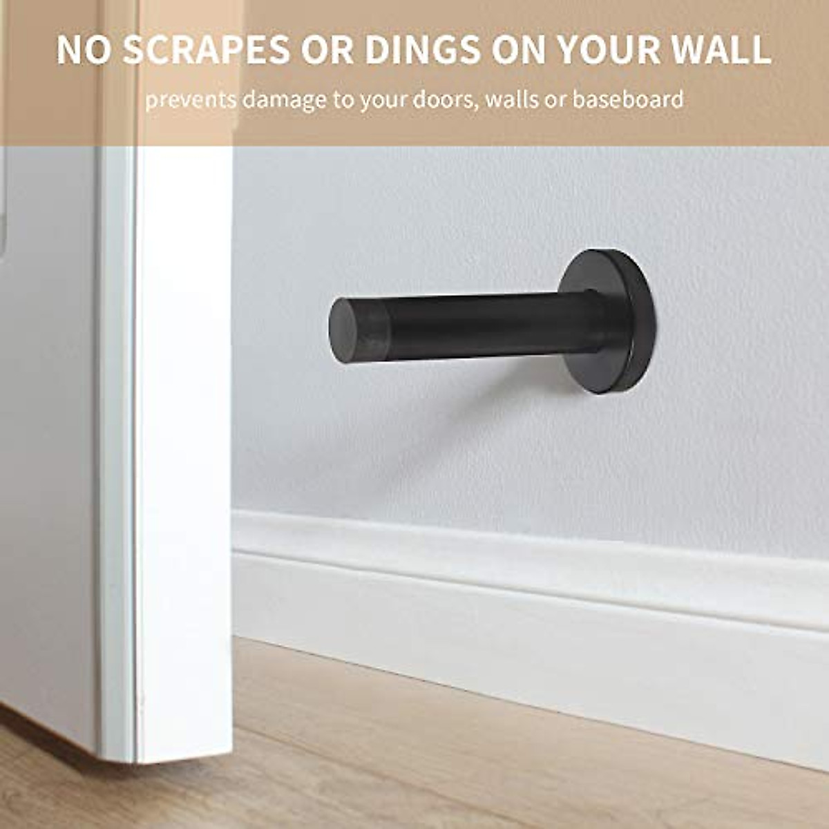 Orhemus Decorative Door Stoppers - 3.5 Inch 304 Stainless Steel Heavy Duty Door Stops with Rubber Tip Bumper for Wall and Door Protection Sound Dampening 2 Pack Matte Black