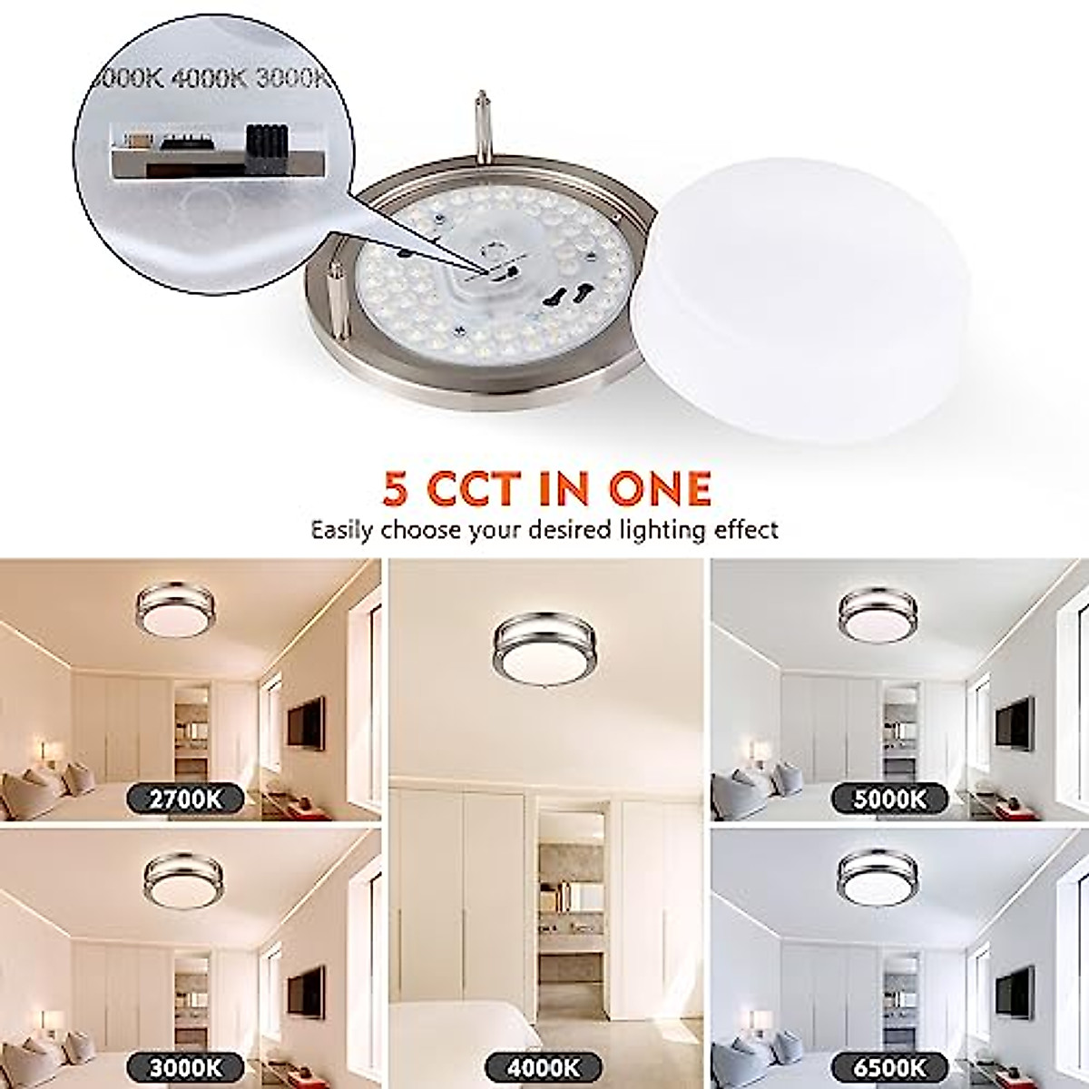 TUUANA 4-Pack LED Ceiling Light Fixtures, 20W 7in Flush Mount Ceiling Lights 2700K/3000K/4000K/5000K/6500K Adjustable, Super Bright Dimmable Ceiling Lamps for Bedroom Bathroom Hallway, Brush Nickel