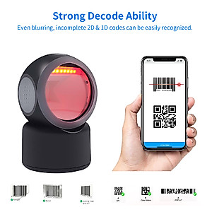 Alacrity 2D 1D QR Desktop Barcode Scanner, Omnidirectional Hands Free USB Wired Barcode Reader, Capture Codes on Screen, 3300DW, Black