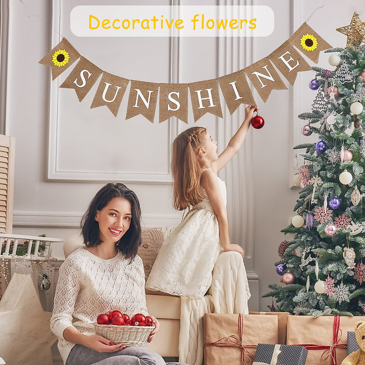 Amosfun You are My Sunshine Banner Sunflower Burlap Banner Swallowtail Linen Bunting Garland for Baby Shower Kids Birhday Party Wedding Decoration