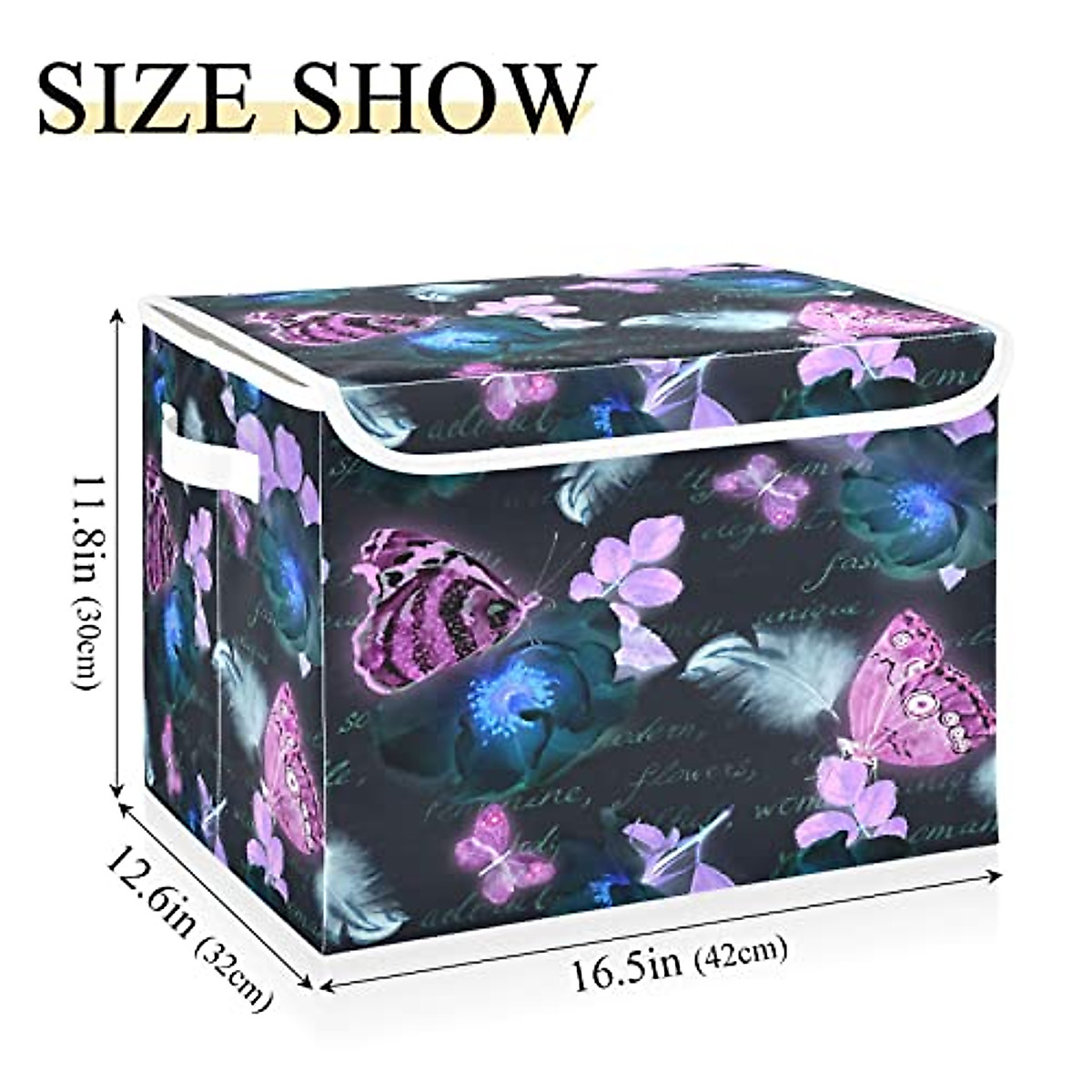Butterfly Feather Storage Basket 16.5x12.6x11.8 In Collapsible Fabric Storage Cubes Organizer Large Storage Bin with Lids and Handles for Shelves Bedroom Closet Office