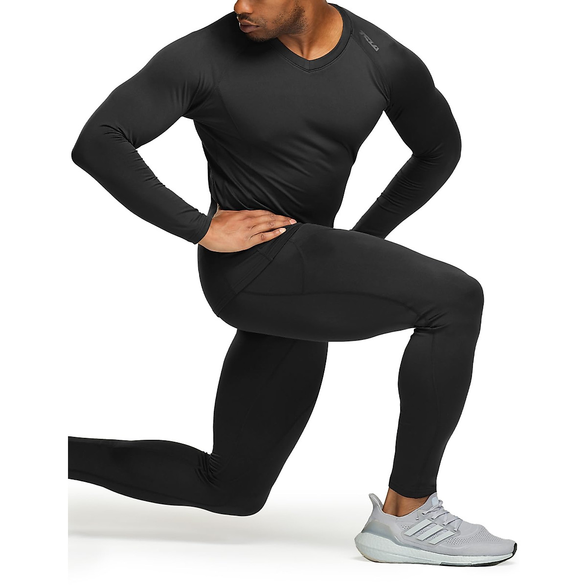 TSLA Men's Thermal V-Neck Long Sleeve Compression Shirts, Athletic Base Layer Top, Winter Gear Running T-Shirt, Heatlock V Neck Black, Small