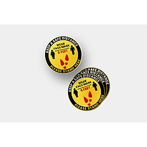 Design Skinz Social Distancing Floor Decal V1 - Pressure Sensitive Removable Anti-Slip Safety Stand Stickers 6 Feet Sign Marker for Carpet or Hard Floors -10” (Single Piece)