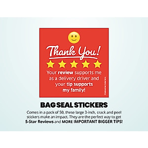 Delivery Driver Bag Seal Stickers – Get 5 Star Reviews and Bigger Tips – Local Delivery, Restaurant Delivery Accessories, Food Driver Accessories, On-Demand Delivery, Grocery Delivery (50)