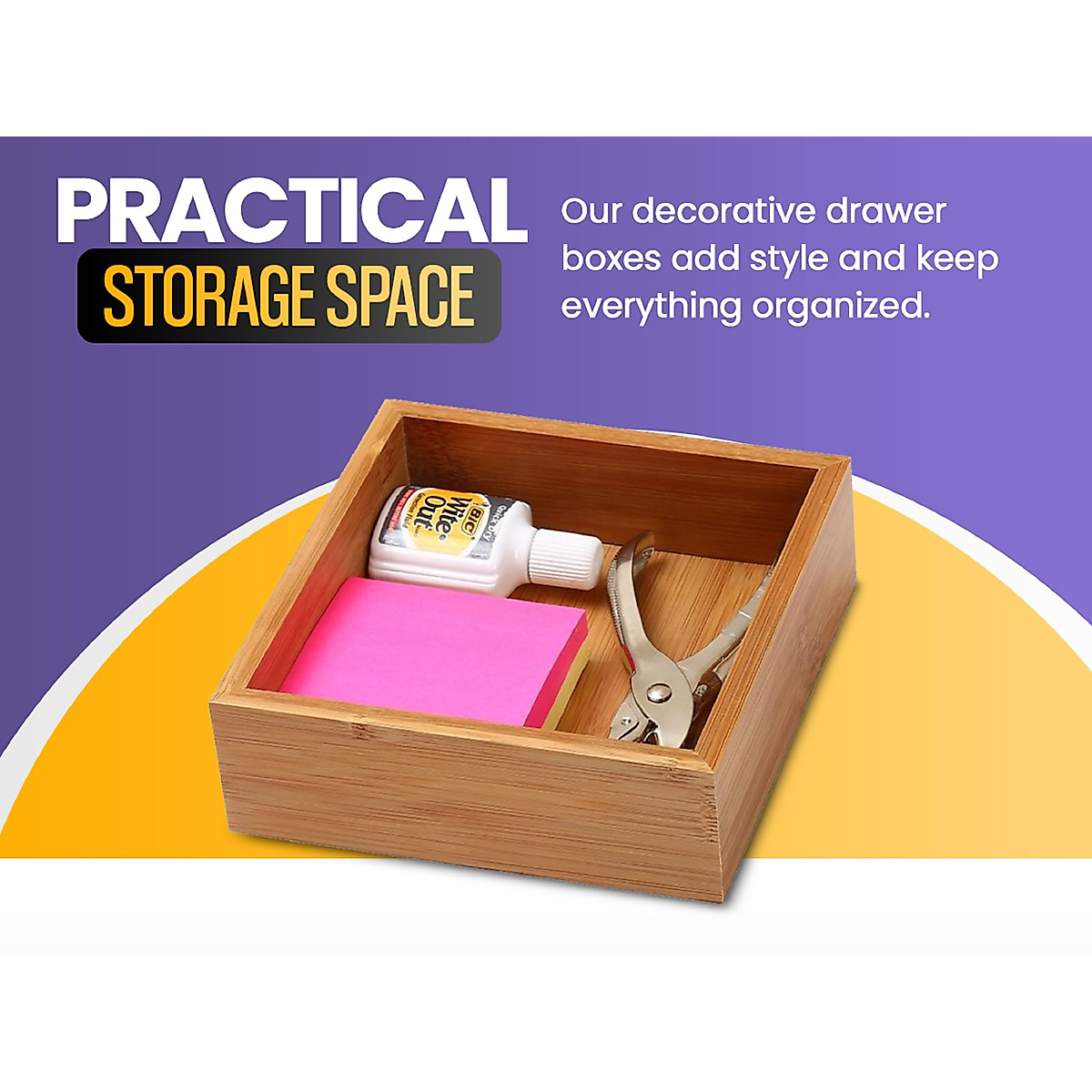 YBM Home Bamboo Drawer Organizer Storage Box for Kitchen Drawer, Junk Drawer, Office, Bedroom, Children Room, Craft, Sewing, and Bathroom, 3x12x2 inch