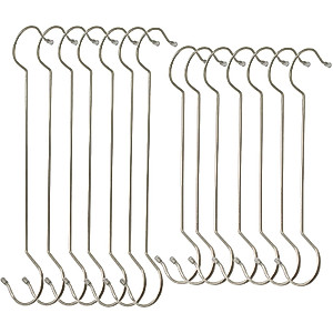 Maydahui 14PCS Extra Long S Shaped Hooks(7PCS 16 inch+7PCS 12 inch) Plant Hanging Hooks Stainless Steel Silver Hanger for Kitchenware Pergola Bird Feeder Flower Basket Indoor Outdoor Uses