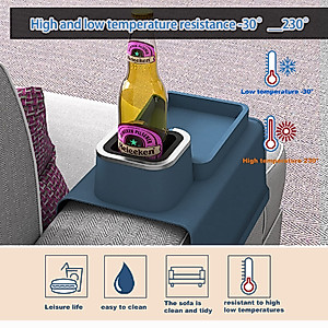 BOUTICOL Couch Tray Sofa Arm Cup Holder Tray Coaster Holder Silicone Anti-Spill and Anti-Slip Armrest Cup Holder Suit for Armchair, Sofa, Recliner, Couch Remote Control and Phone Organizer (Blue)
