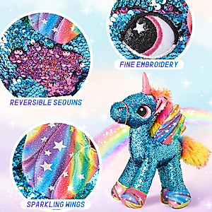 Athoinsu 13'' Blue Flip Sequin Unicorn Stuffed Animal Plush Toy with Reversible Glitter Sequins Sparkle Birthday Children's Day Christmas Valentine's Day Gifts for Kids Toddlers