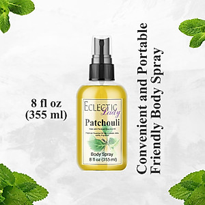 Body Spray for Women, 8 Oz Patchouli Essential Oil Body Mist with Long-Lasting Fragrance, Earthy & Clean Scent Reminiscent of the 1960s & 70s, Light, Subtle Perfume with Wood Notes, 100% Paraben Free