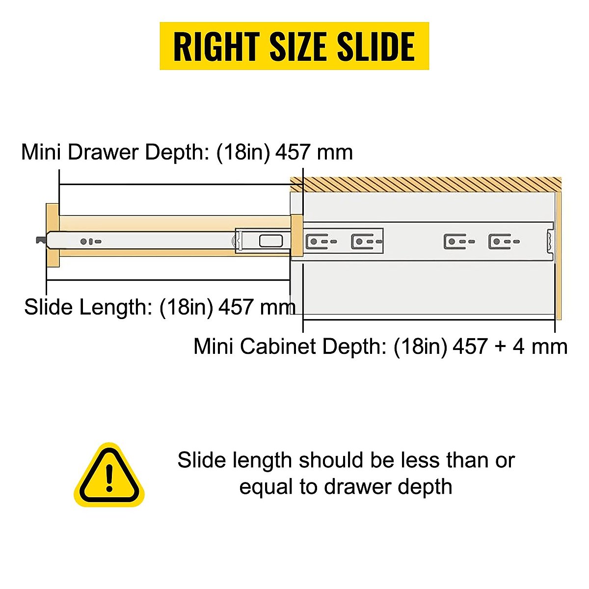VEVOR Drawer Slides 18inch, 1 Pair Locking Drawer Slides 500lbs Load Capacity, Side Mount Ball Bearing, 3-Fold Full Extension