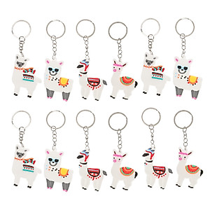 SEWACC 12 Pcs Llamas Alpaca Keychain Cute Cartoon Animal Key Ring PVC Keyring Pinata Stuffers Creative Key Holder for Kids Alpaca Themed Party Favors