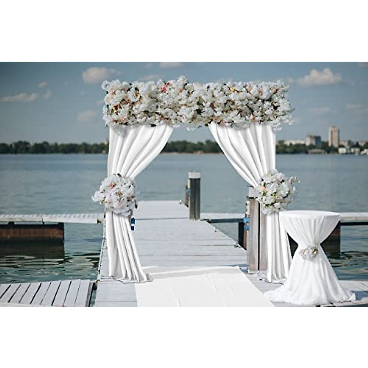 Joydeco White Backdrop Curtains for Wedding Parties, Photography Backdrop Drapes for Wedding Decorations Birthday, Wrinkle Free Polyester 5ft*10ft Fabric Drape 2 Panels with Rod Pockets