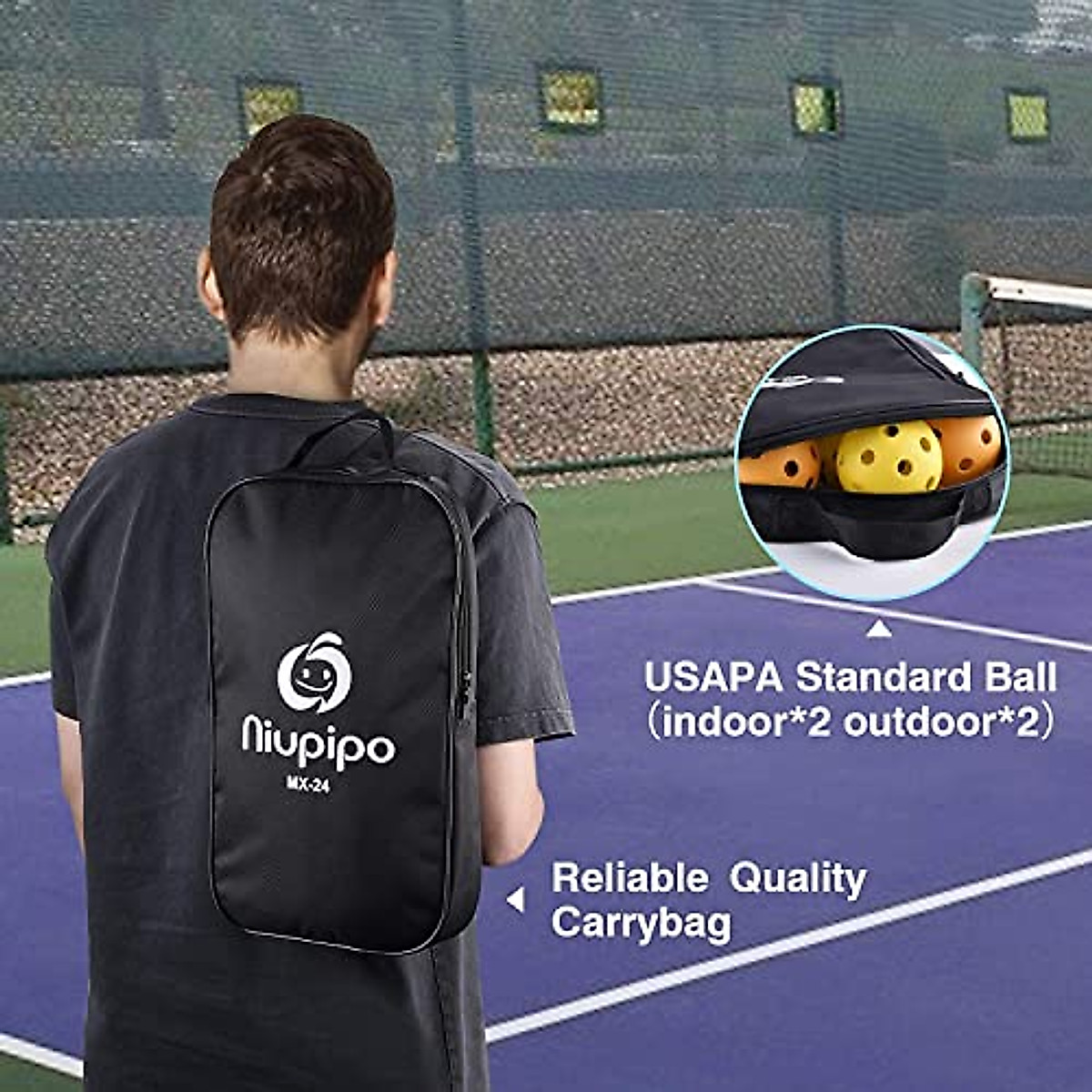 niupipo Pickleball Paddles, Pickleball Paddles Set of 2, Fiberglass Surface, Polypropylene Honeycomb Core, Cushion Grip, Lightweight Pickleball, Portable Carry Bag, White