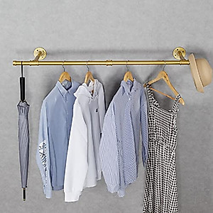 RZGY Clothes Rack Wall Mount, 47.2''L Clothing Bar for Wall, Industrial Pipe Clothes Rod, Heavy Duty Hanging Clothes Rack Detachable Garment Bar, Multi-Purpose Hanging Rod for Closet