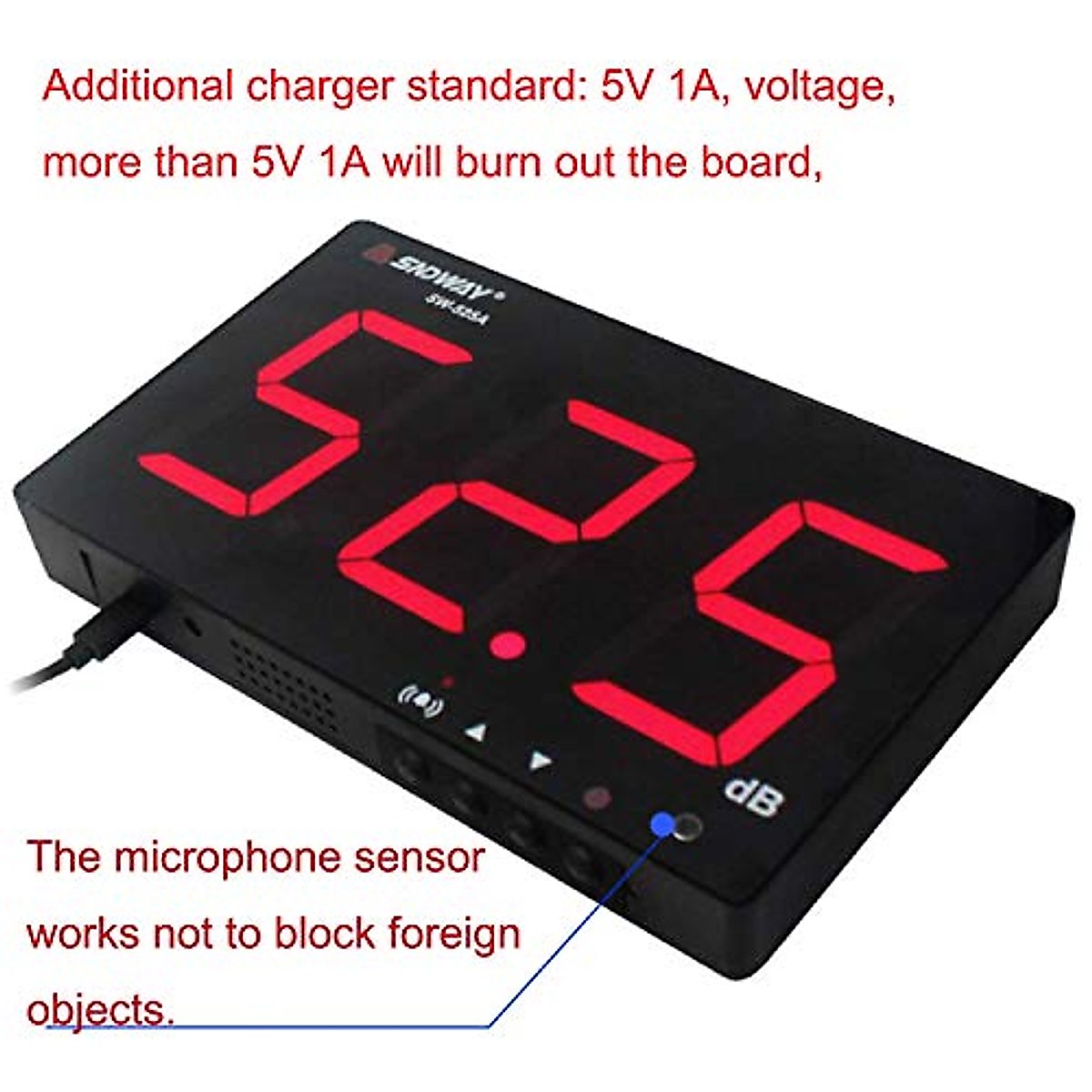 SNDWAY SW-525A 30-130dB Digital Sound Level Meter with Large LCD Display Noise Meter Decibel Wall Mounted Hanging (525A)