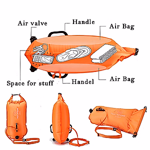 NuCamper Swim Buoy for Open Water Swimmers with Adjustable Waist Belt, Waterproof Dry Bag, Swim Bubble for Safty Swimming, Training Snorkeling, Kayaking, Diving, Boating, Large Capacity 28L