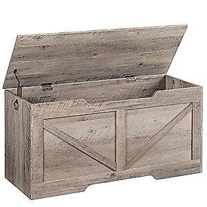HOOBRO Storage Bench, 39.4” Retro Wooden Storage Chest with U-Shaped Cut-Out Pull, Safety Hinge, Supports 220 lb and Easy Assembly for Toy Box Organizer (Greige) BG771CW01