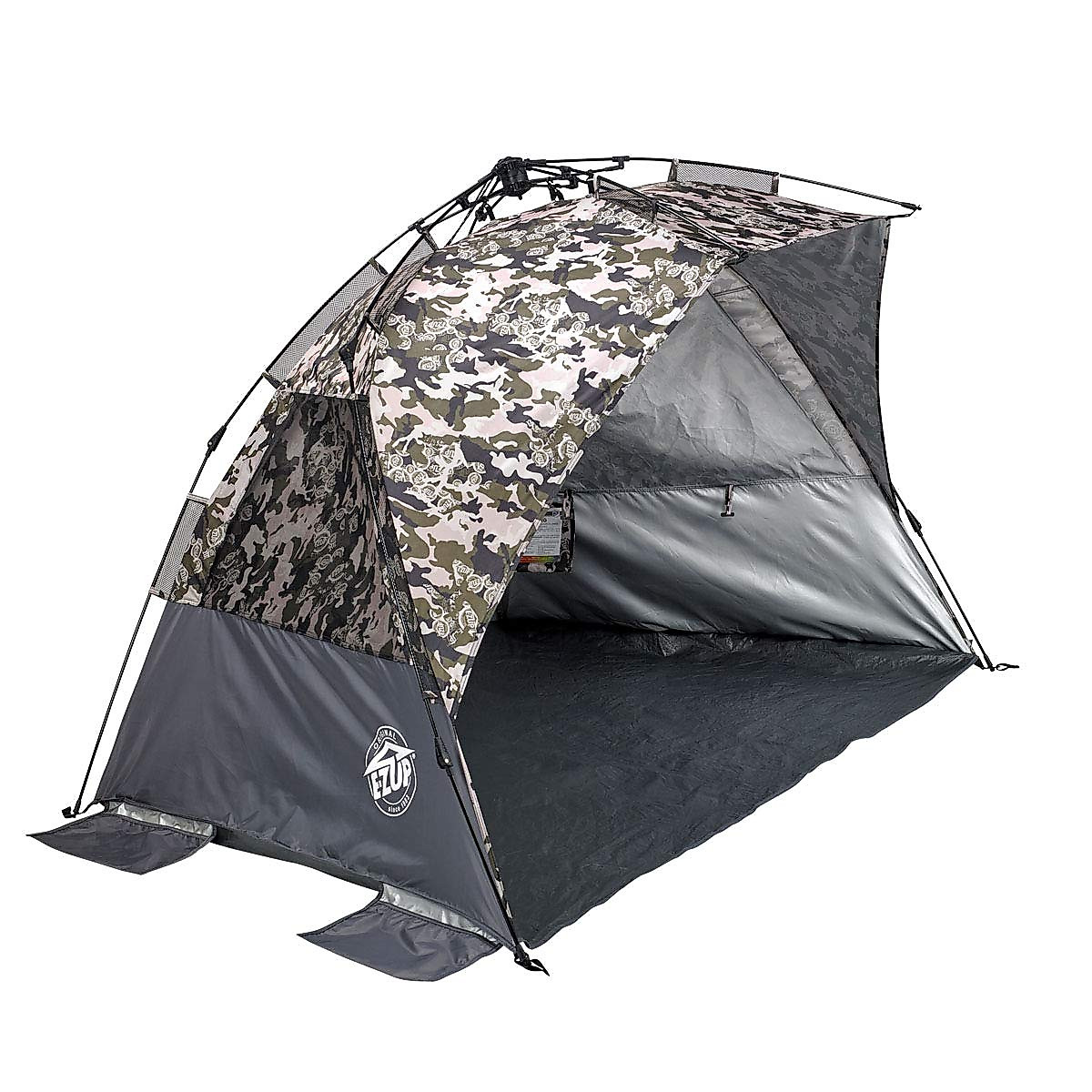 E-Z UP Wedge Portable Beach Tent, 51"x51" Entrance with 3 Roll-Up Windows and Storage Pocket, Camo Spring