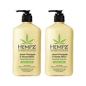 Hempz Body Lotion - Sweet Pineapple & Honey Melon Daily Moisturizing Cream, Shea Butter, Aloe, Orange Extract Body Moisturizer - Skin Care Products, Hemp Seed Oil - 17 fl oz, 2-Pack Bundle…