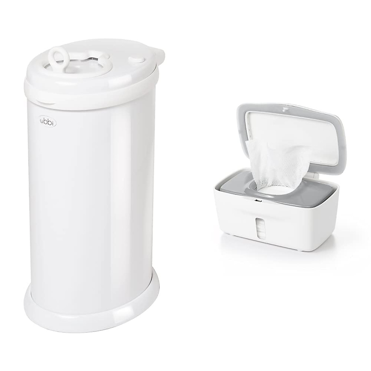 Ubbi Steel Diaper Pail and OXO Tot Perfect Pull Wipes Dispenser - Gray